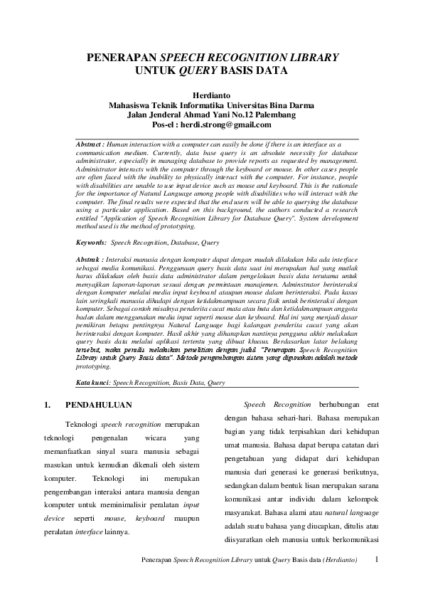 (PDF) JURNAL PENERAPAN SPEECH RECOGNITION LIBRARY