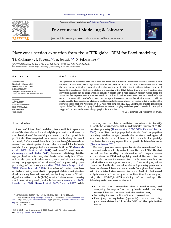 River Cross Section Extraction From The Aster Global Dem For Flood Modeling