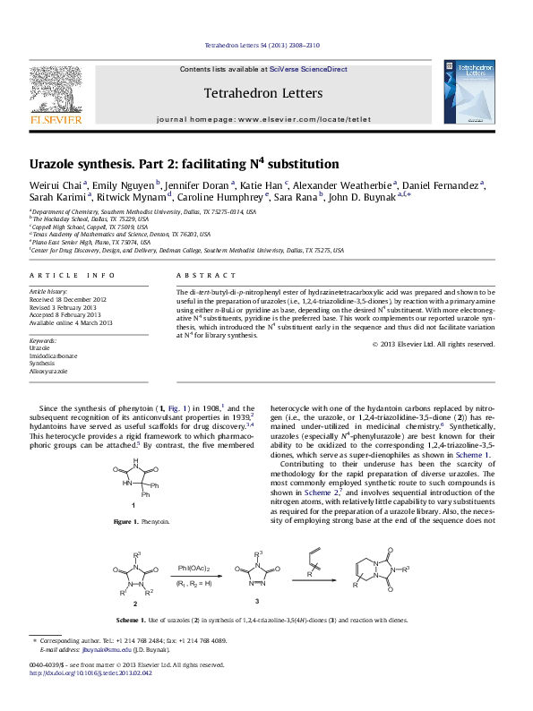 (PDF) Urazole synthesis. Part 2: facilitating N4 substitution