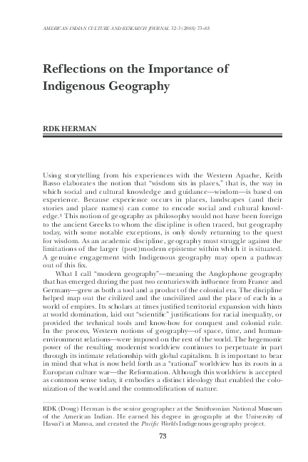 (PDF) Reflections on the Importance of Indigenous Geography