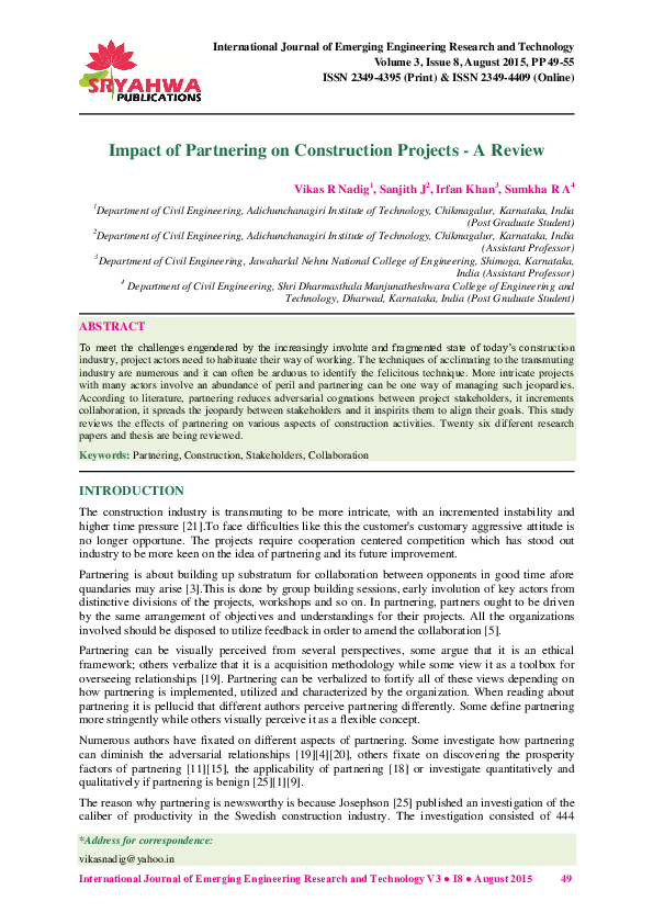 (PDF) Impact of Partnering on Construction Projects - A Review