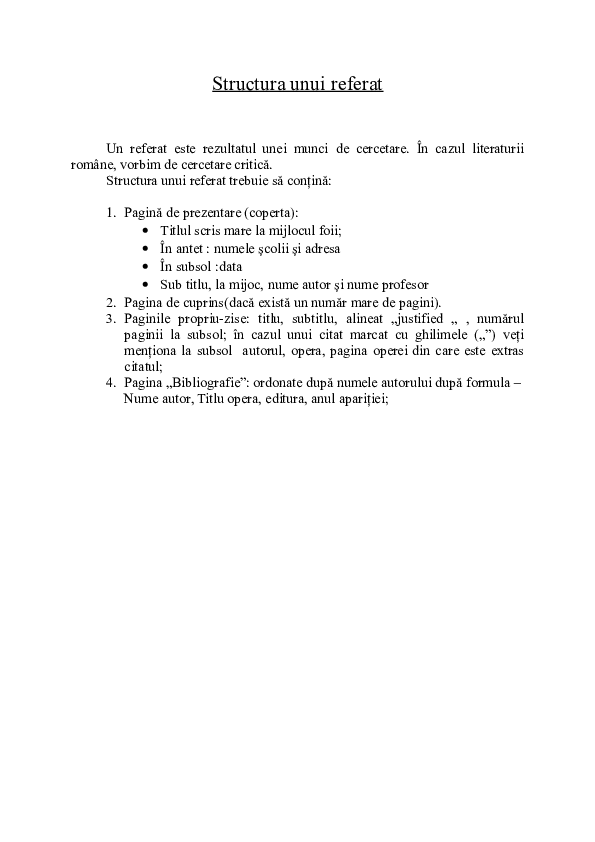 (DOC) Structura unui referat