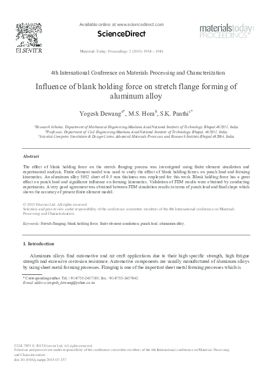 (PDF) Influence of blank holding force on stretch flange forming of ...