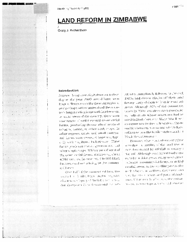 (PDF) Land reform in Zimbabwe