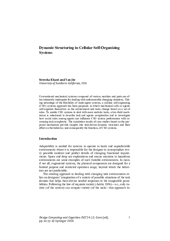 Pdf Dynamic Structuring In Cellular Self Organizing Systems
