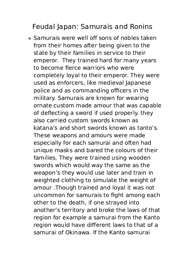 (DOC) Feudal Japan: Samurais and Ronins