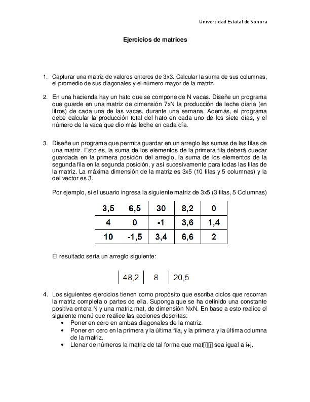 (PDF) Ejercicios de matrices