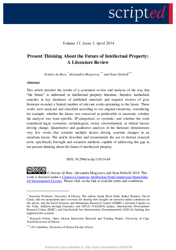 (PDF) Present Thinking on the Future of Intellectual Property