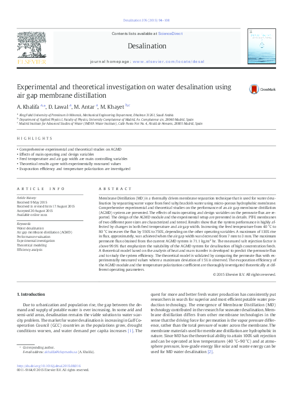 (PDF) Experimental and theoretical investigation on water desalination ...