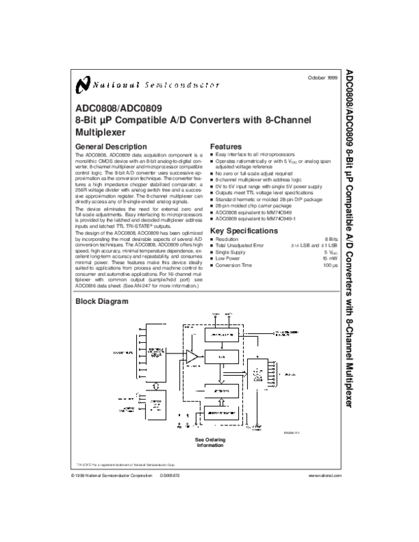 (PDF) ADC0808/ADC0809 8-Bit µP Compatible A/D Converters with 8-Channel Multiplexer General ...