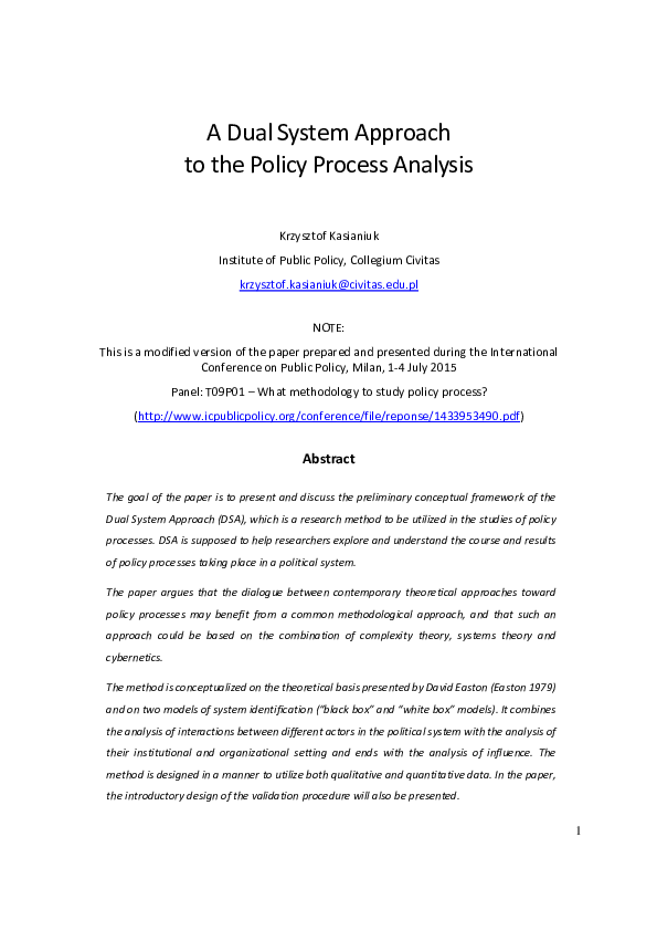 (PDF) A Dual System Approach to Policy Process Analysis