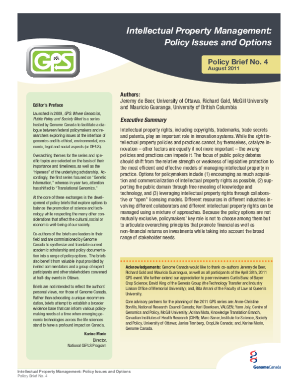 (PDF) Intellectual Property Management: Policy Issues and Options