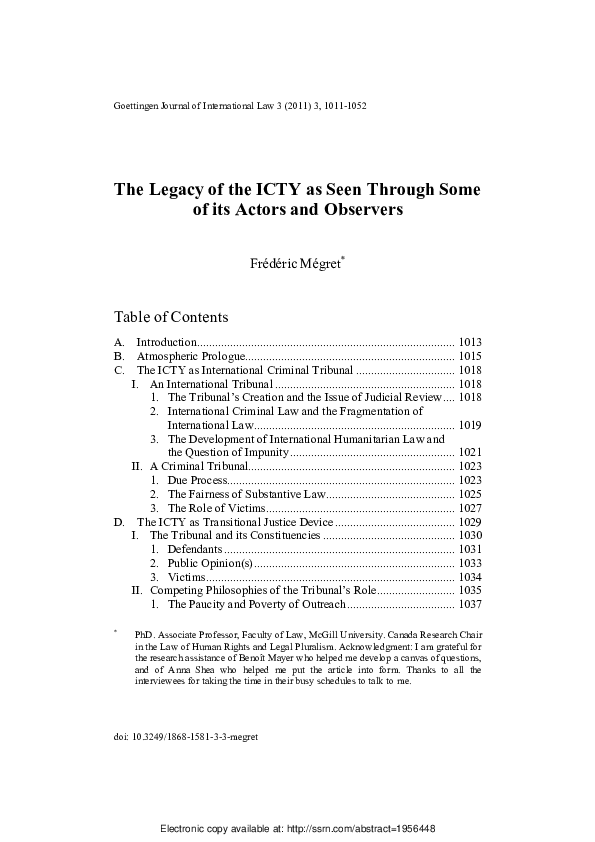 (PDF) The Legacy of the ICTY as Seen Through Some of its Actors and ...