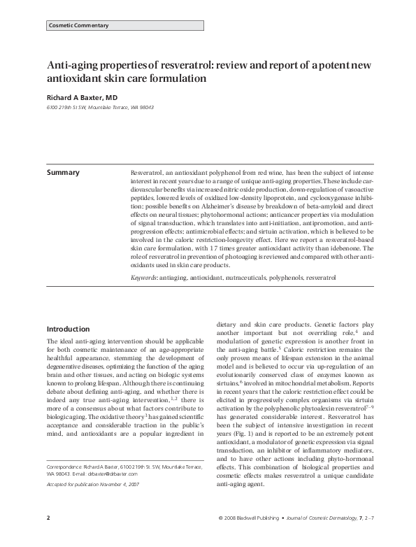 (PDF) Anti-aging properties of resveratrol: review and report of a ...