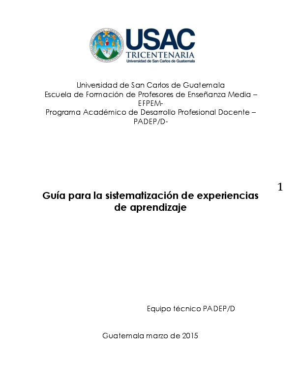 (PDF) Guía para la sistematización de experiencias de aprendizaje