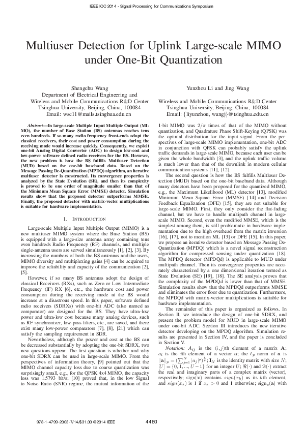Pdf Multiuser Detection For Uplink Large Scale Mimo Under One Bit Quantization