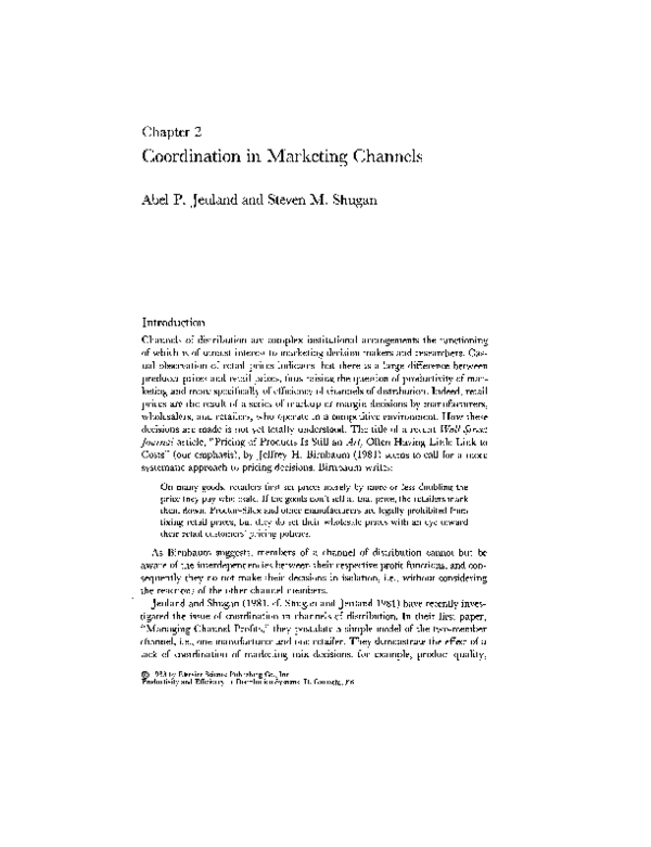 (PDF) Coordination in Marketing Channels