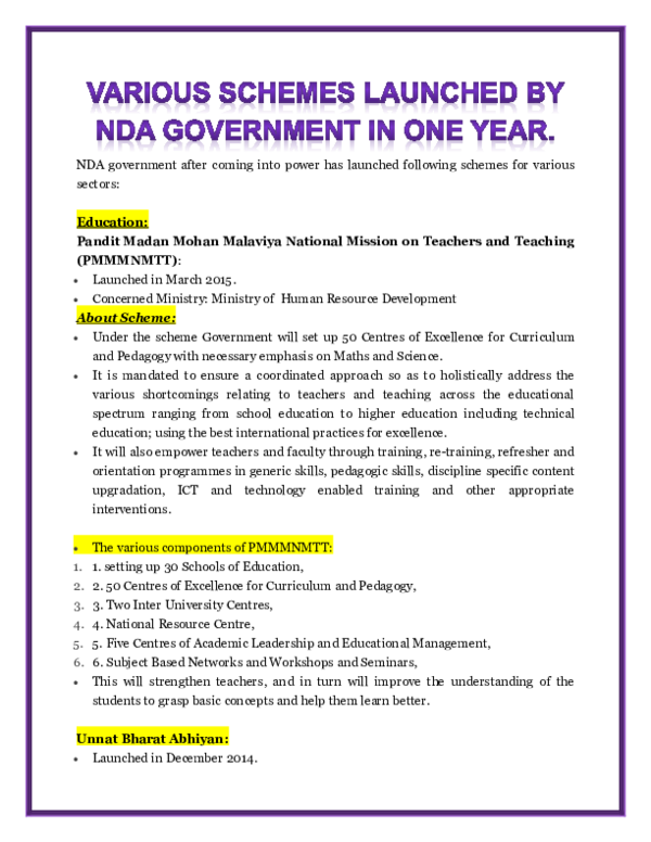 (PDF) various schemes launched by government