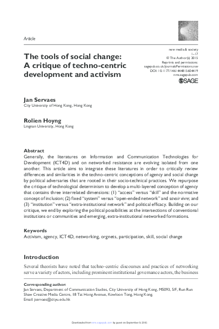 (PDF) The tools of social change: A critique of techno-centric ...