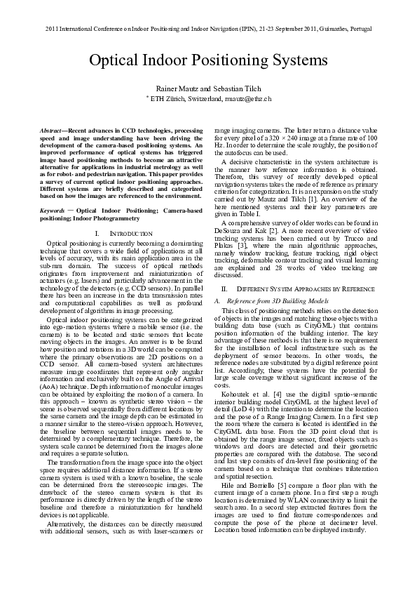 (PDF) Optical Indoor Positioning Systems