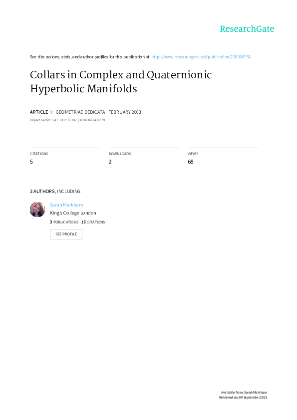 (PDF) Hypercomplex Hyperbolic Geometry | Sarah Markham - Academia.edu