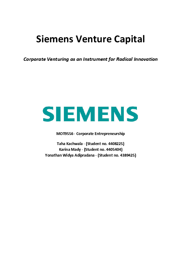 (PDF) Case-Study on Corporate Venturing activities of Siemens