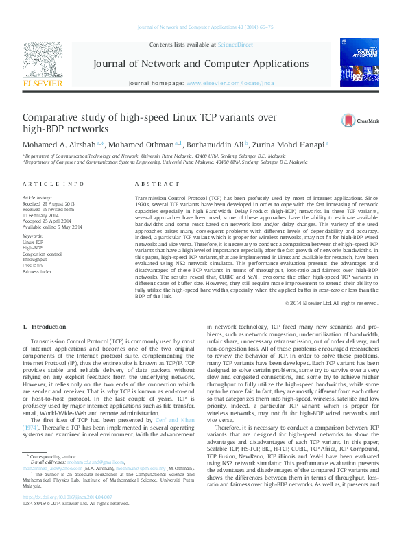 (PDF) Comparative study of High-speed Linux TCP Variants over High-BDP Networks