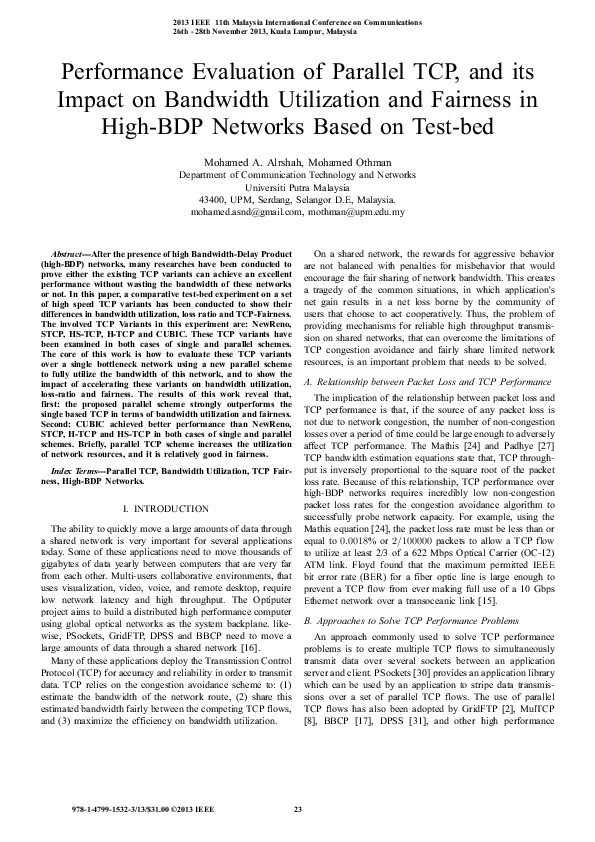Pdf Performance Evaluation Of Parallel Tcp And Its Impact On
