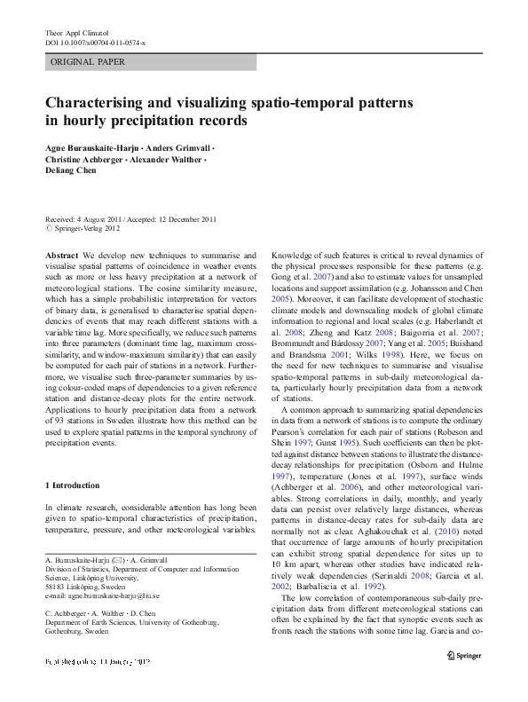 (PDF) Characterising and visualizing spatio-temporal patterns in hourly precipitation records