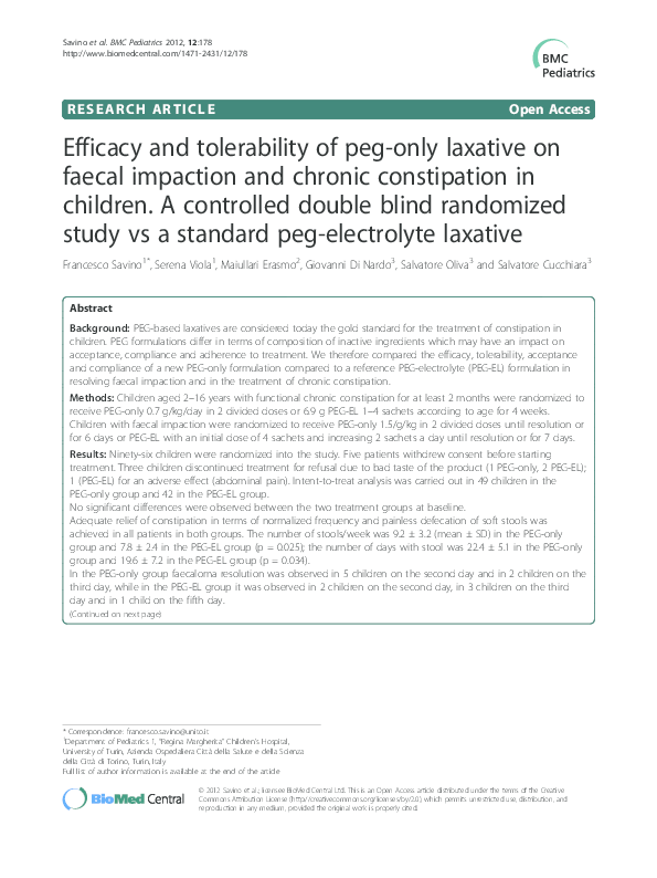 (PDF) Efficacy and tolerability of peg-only laxative on faecal ...