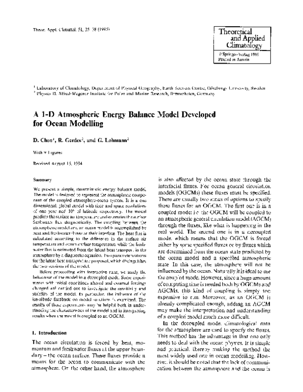 (PDF) A 1-D Atmospheric energy balance climate model