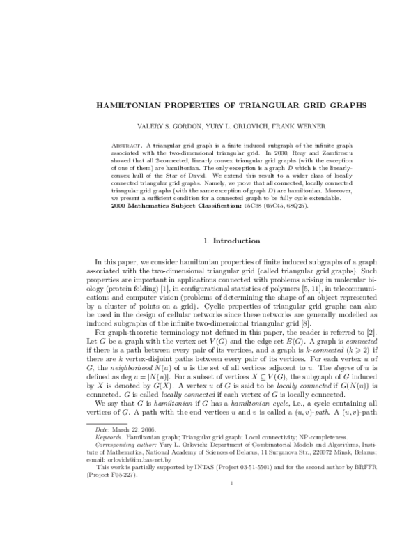(PDF) Hamiltonian properties of triangular grid graphs