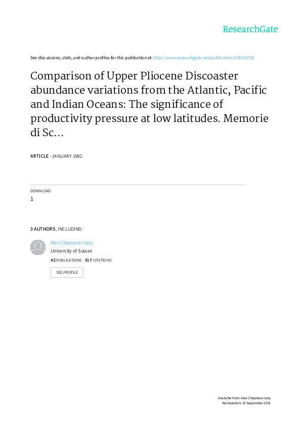 (PDF) Comparison of Upper Pliocene Discoaster abundance variations from ...