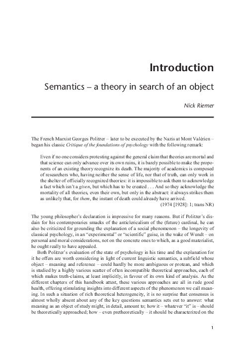 Introduction: Semantics – a theory in search of an object. In Nick Riemer (ed.) The Routledge ...
