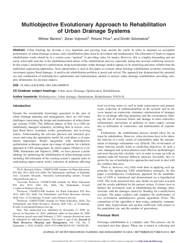 Multiobjective Evolutionary Approach To Rehabilitation Of Urban Drainage Systems