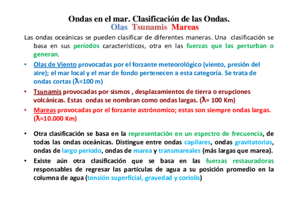 (PDF) Ondas en el mar. Clasificación de las Ondas. Olas Tsunamis Mareas
