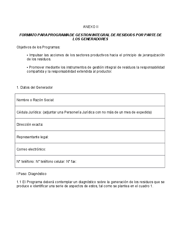 (DOC) ANEXO II Reglamento a la Ley 8839