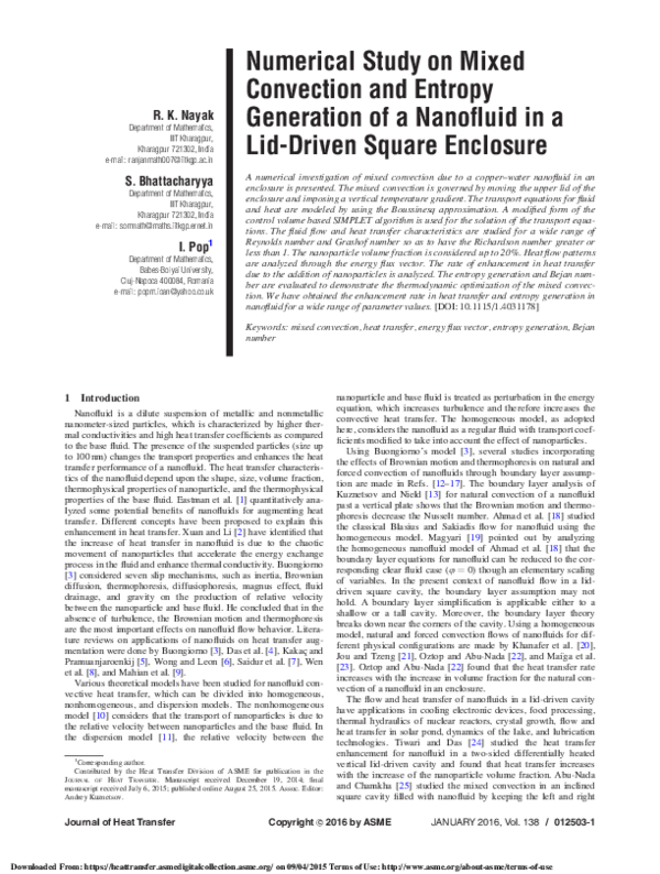 (PDF) Numerical Study on Mixed Convection and Entropy Generation of a Nanofluid in a Lid-Driven ...