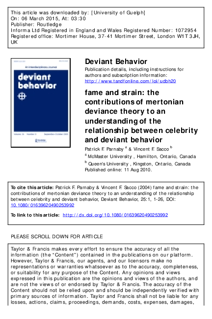 (PDF) fame and strain: the contributions of mertonian deviance theory ...