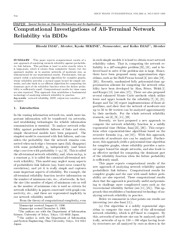 (PDF) Computational Investigations of All-Terminal Network Reliability via BDDs