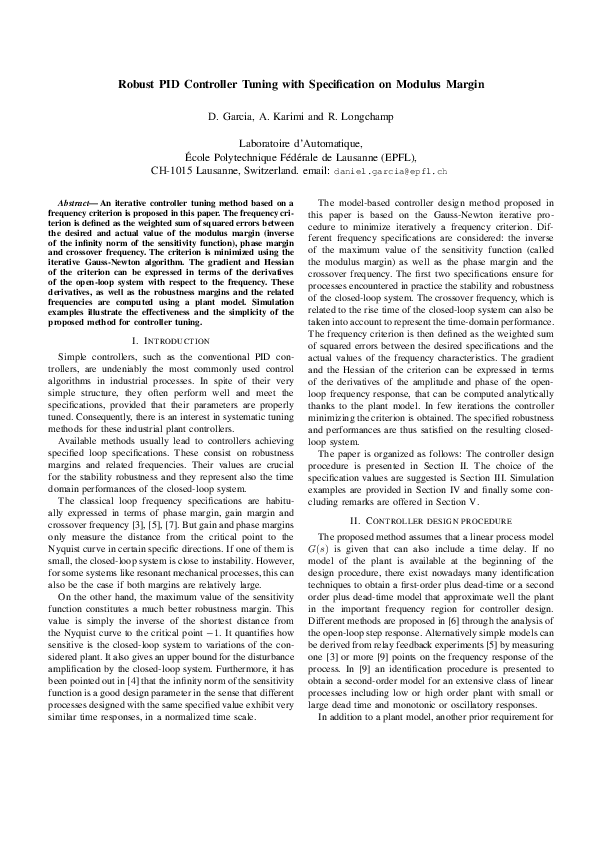 (PDF) Robust PID controller tuning with specification on modulus margin