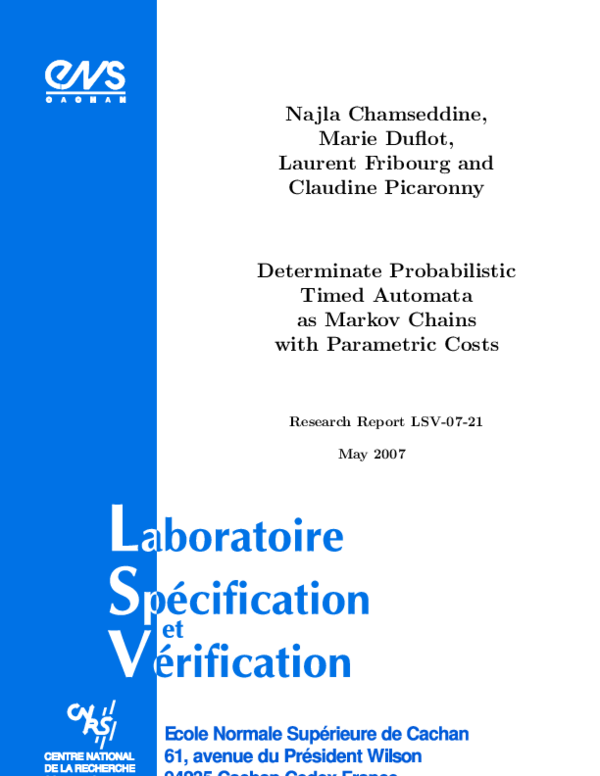 (PDF) Determinate Probabilistic Timed Automata As Markov Chains with Parametric Costs | Laurent ...