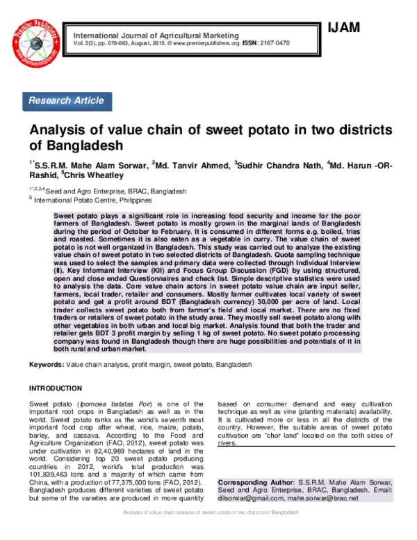 (PDF) Analysis of value chain of sweet potato in two districts of ...