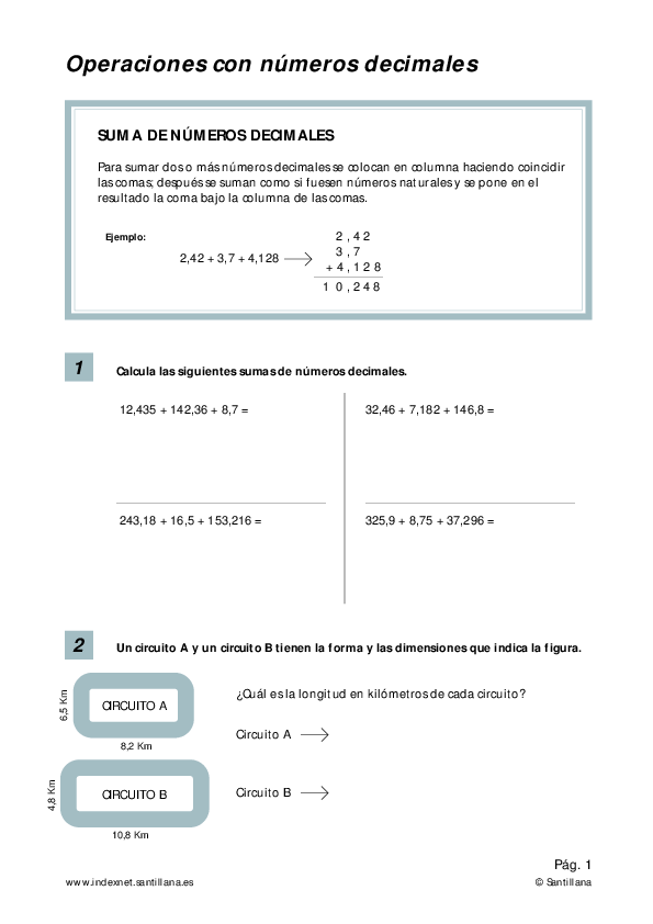 (PDF) Operaciones con números decimales 1 SUMA DE NÚMEROS DECIMALES