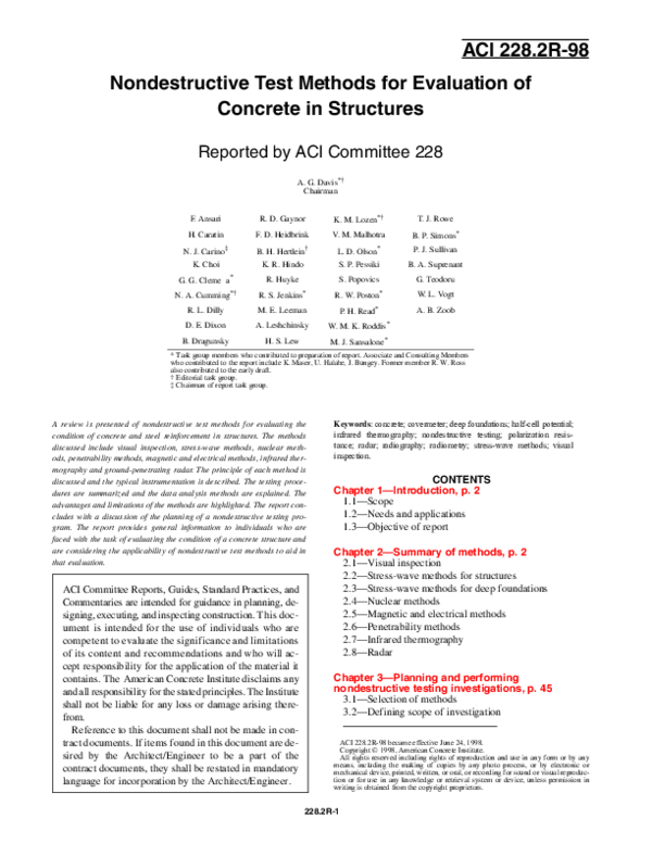 Pdf Nondestructive Test Methods For Evaluation Of Concrete In Structures