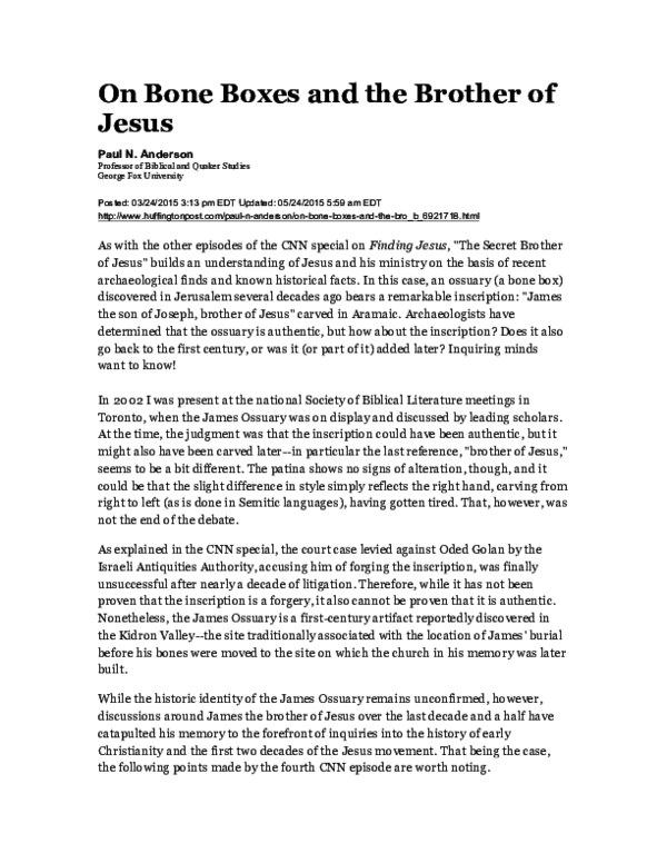 (PDF) "On Bone Boxes and the Brother of Jesus"