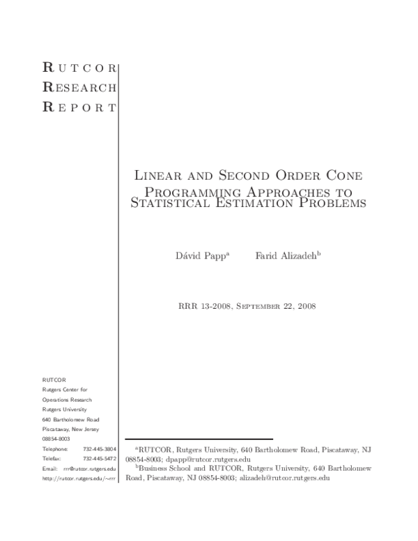 Pdf Linear And Second Order Cone Programming Approaches To Statistical Estimation Problems