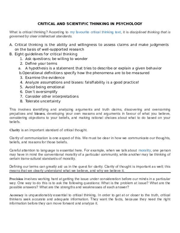 CRITICAL AND SCIENTIFIC THINKING IN PSYCHOLOGY