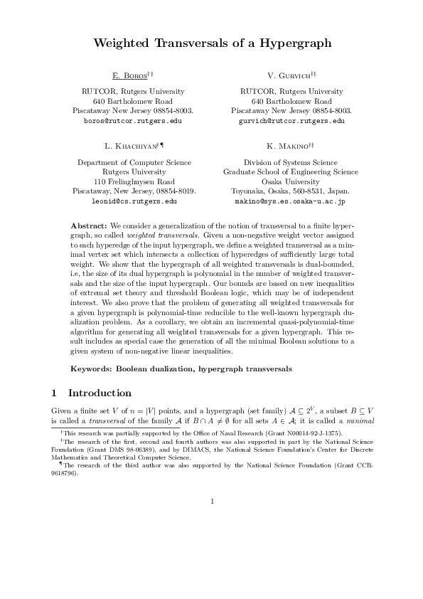 (PDF) Weighted Transversals of a Hypergraph