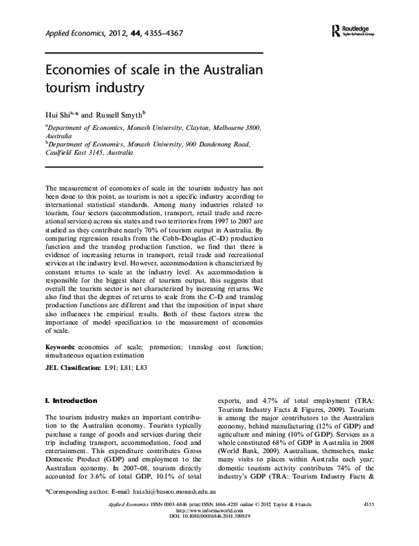 (PDF) Economies of scale in the Australian tourism industry